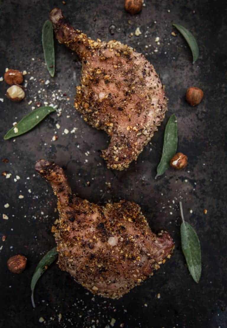Grilled Duck Legs with Hazelnut Crust and Red Wine Sauce - Vindulge