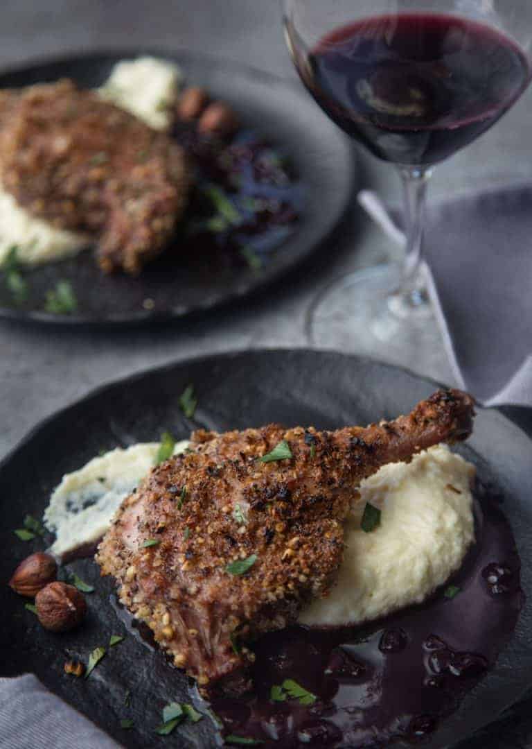Grilled Duck Legs With Hazelnut Crust and Red Wine Sauce - Vindulge