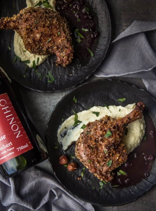 Grilled Duck Legs with Hazelnut Crust and Red Wine Sauce - Vindulge