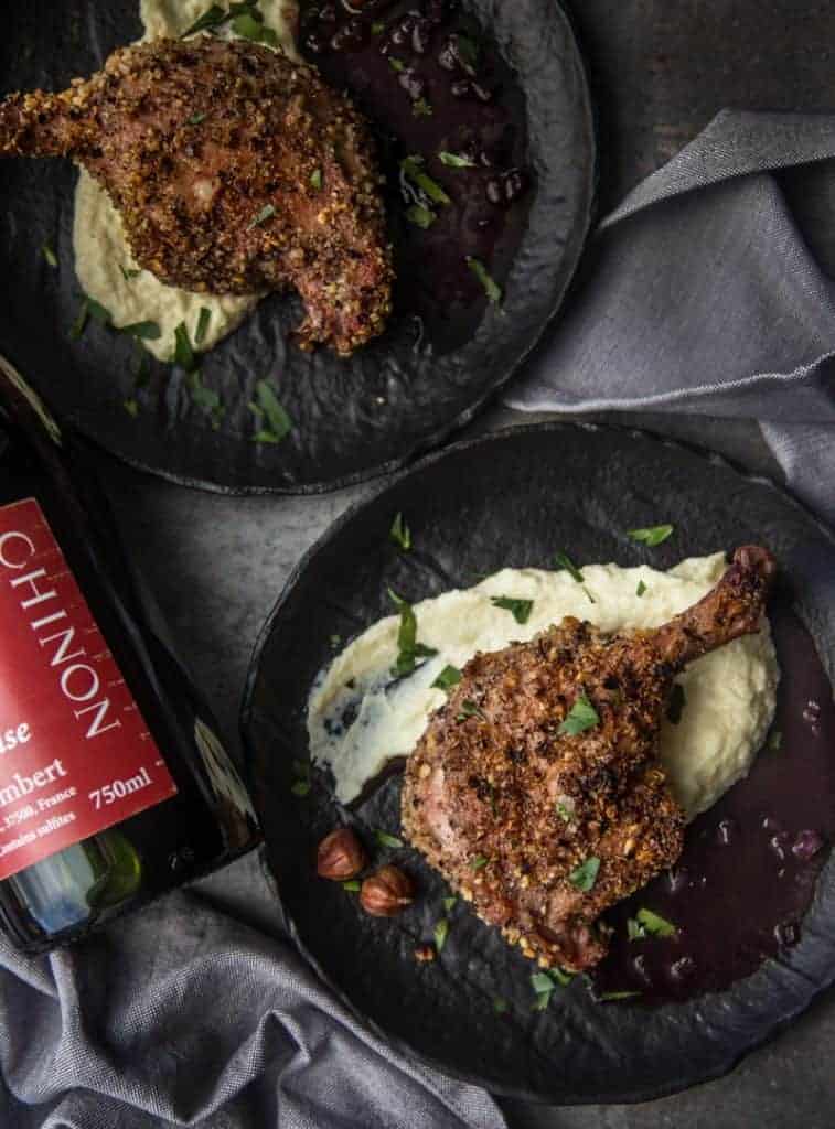 Grilled Duck Legs with Hazelnut Crust and Red Wine Sauce - Vindulge
