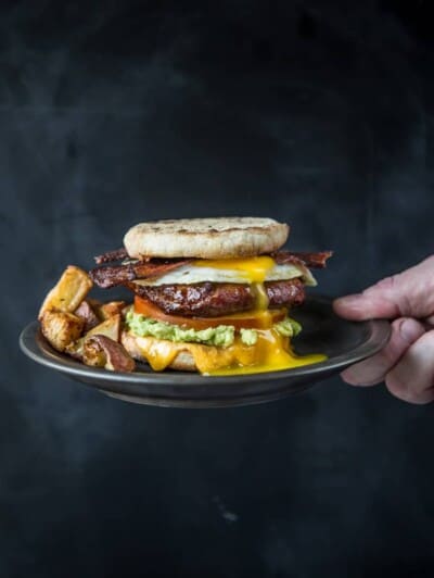 Smoked Sausage Breakfast Sandwich and Bacon - Vindulge