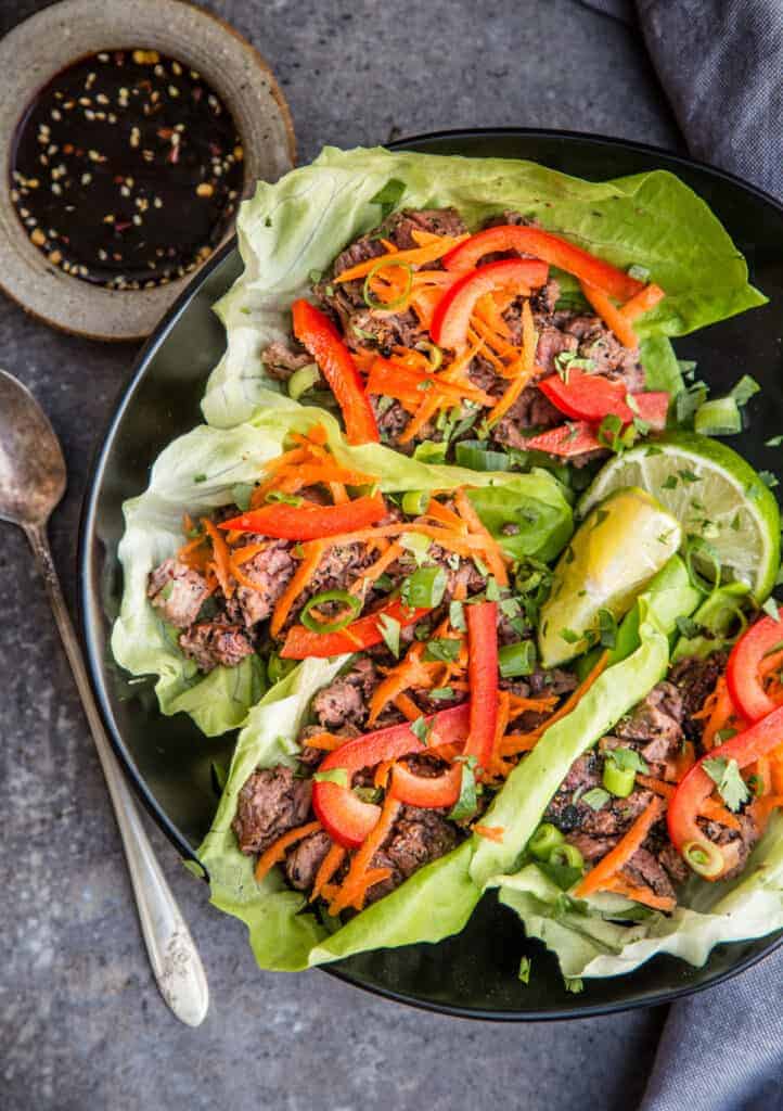 Grilled Steak Lettuce Wraps with Sake and Ginger Soy Sauce - Vindulge