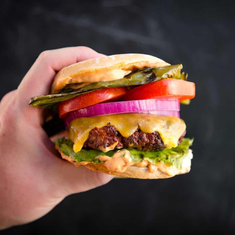 Smoked Mexican Burgers with Chorizo and Smoked Poblanos - Vindulge