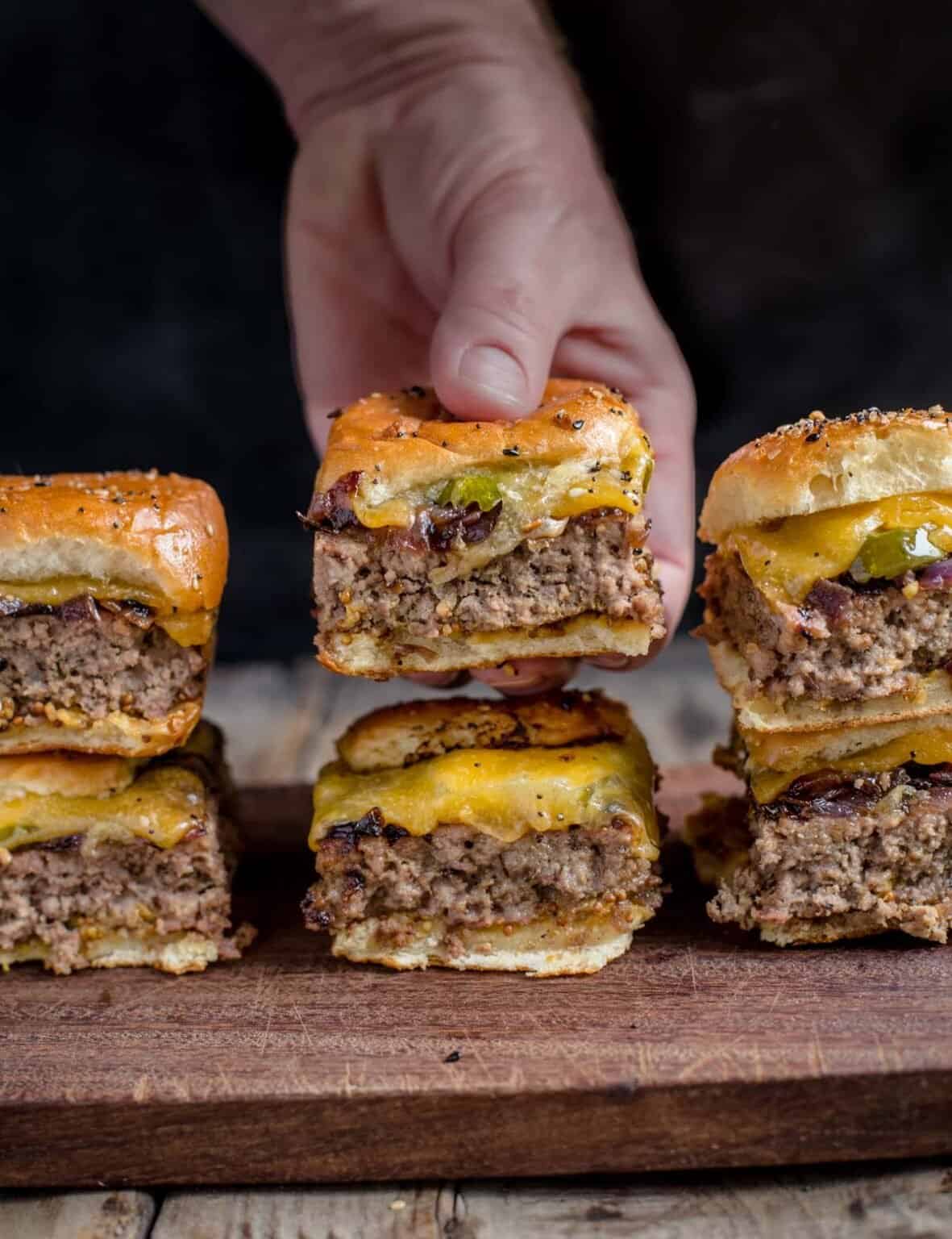 Cheeseburger Slider Recipe (Smoked) - w/ Caramelized Onions - Vindulge