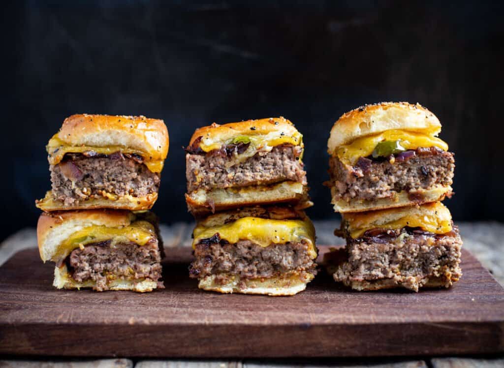 Cheeseburger Slider Recipe (Smoked) - w/ Caramelized Onions - Vindulge