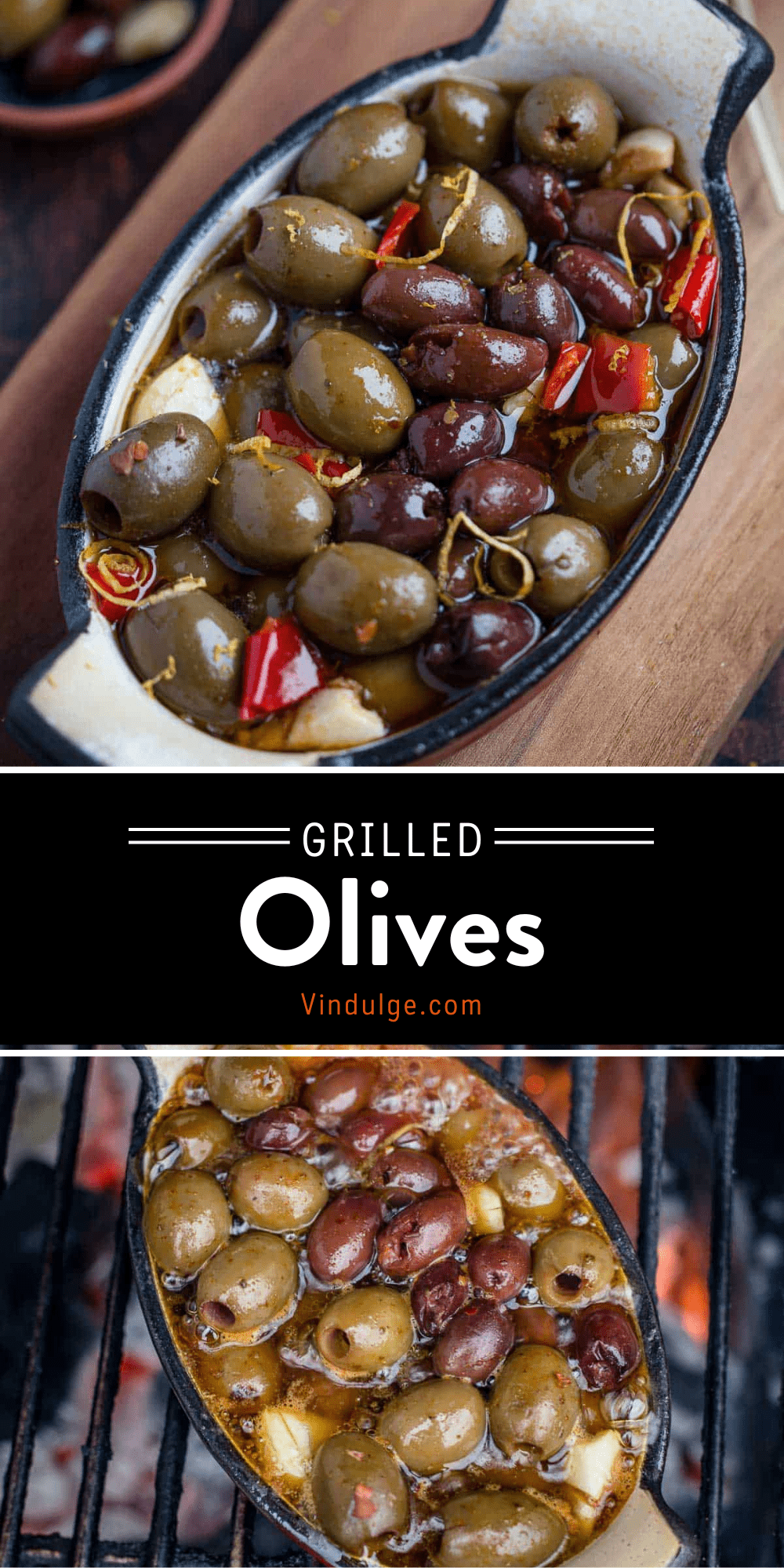 Grilled Olives with Garlic and Peppers (Baked Olives) - Vindulge