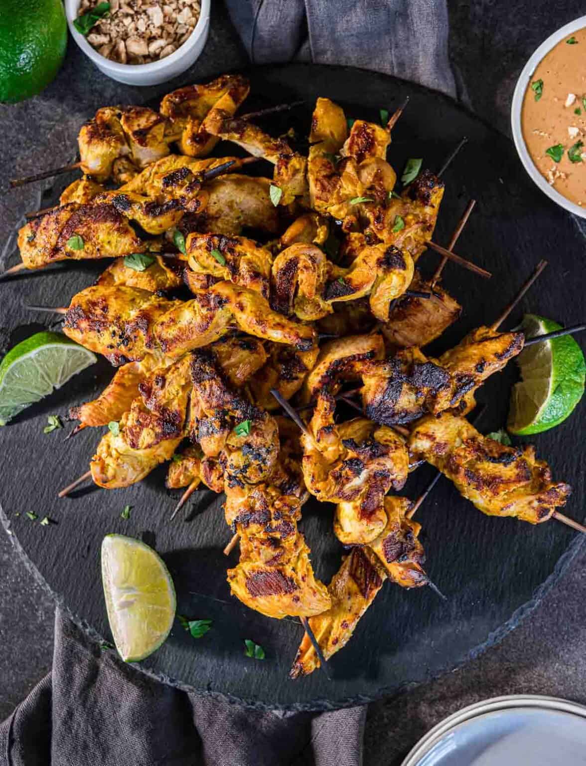 Chicken Satay (Grilled Chicken Skewers) with Peanut Sauce - Vindulge