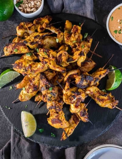 Chicken Satay (Grilled Chicken Skewers) with Peanut Sauce - Vindulge