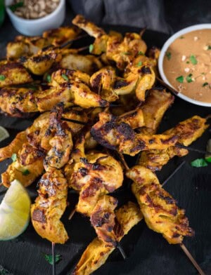 Chicken Satay (Grilled Chicken Skewers) with Peanut Sauce - Vindulge